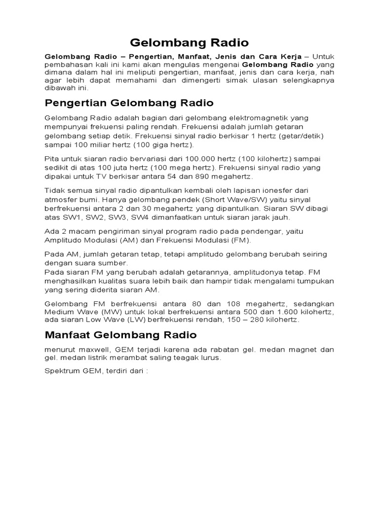 Gelombang Radio: Pengertian, Manfaat, Jenis dan Cara Kerja | PDF
