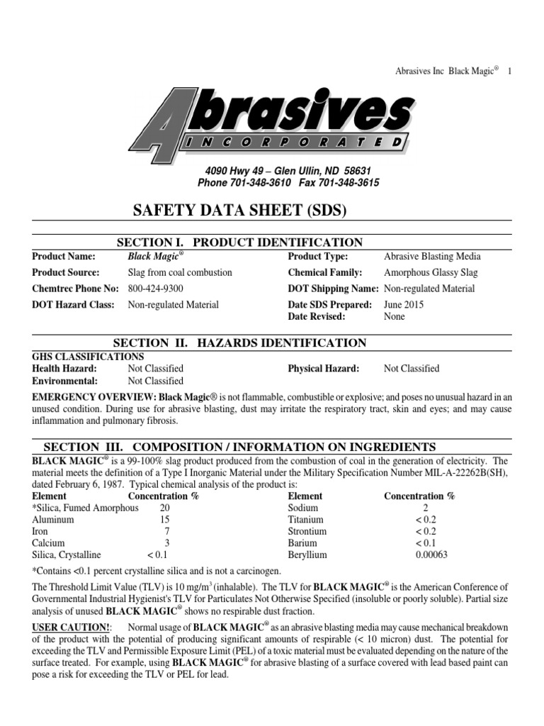 SDS Black Magic | PDF | Silicon Dioxide | Particulates