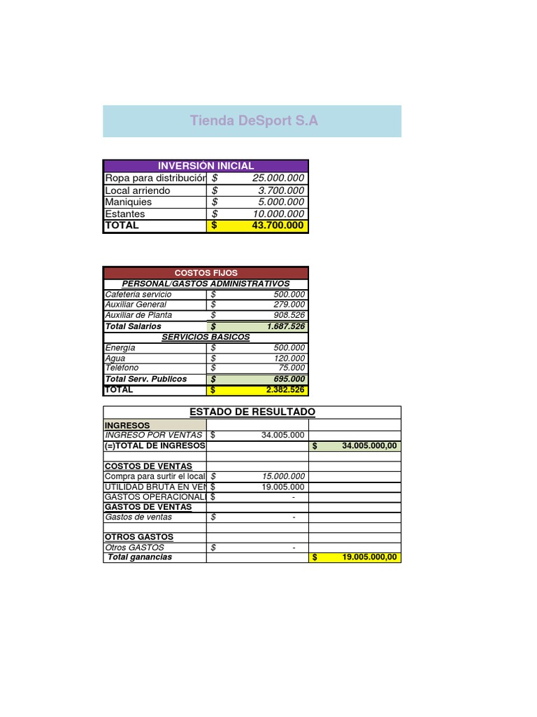 Balance General Tienda DeSport S.A. | PDF | Inversiones | Corporaciones