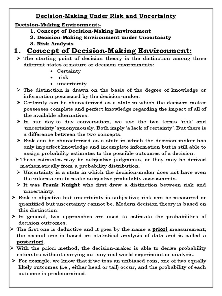 Decision Making Analysis (Risk&Uncertainty) | PDF | Risk | Decision Making