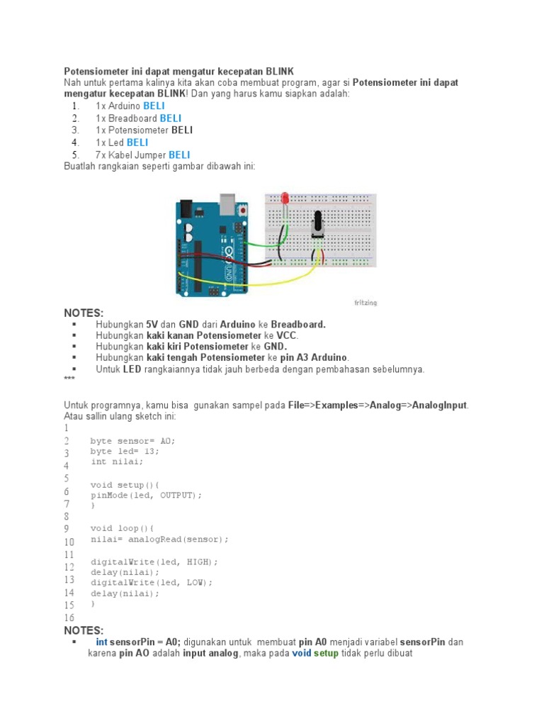 Potensiometer Arduino: Atur Kecepatan LED | PDF | Metode & Bahan Ajar ...