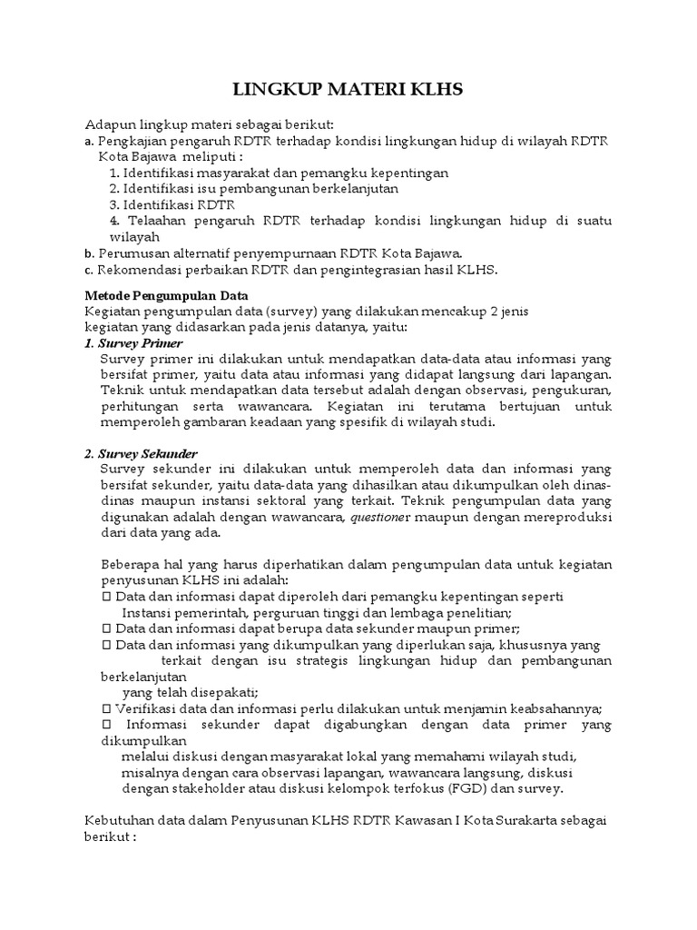 Lingkup Materi KLHS | PDF