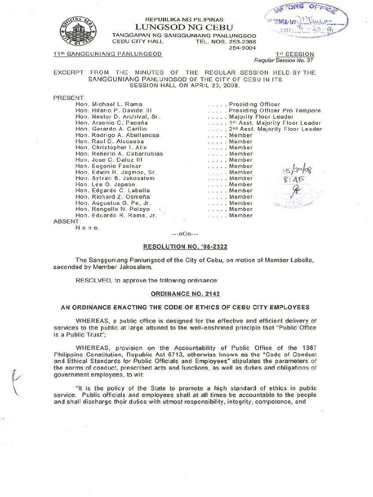 Cebu City Ordinance No. 2142 Cebu City Govt. Employee Discipline | PDF