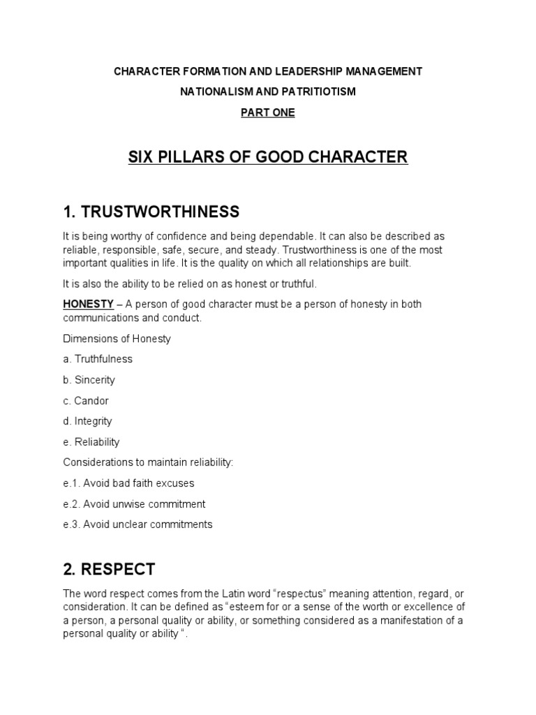 Six Pillars of Good Character | PDF | Value (Ethics) | Family