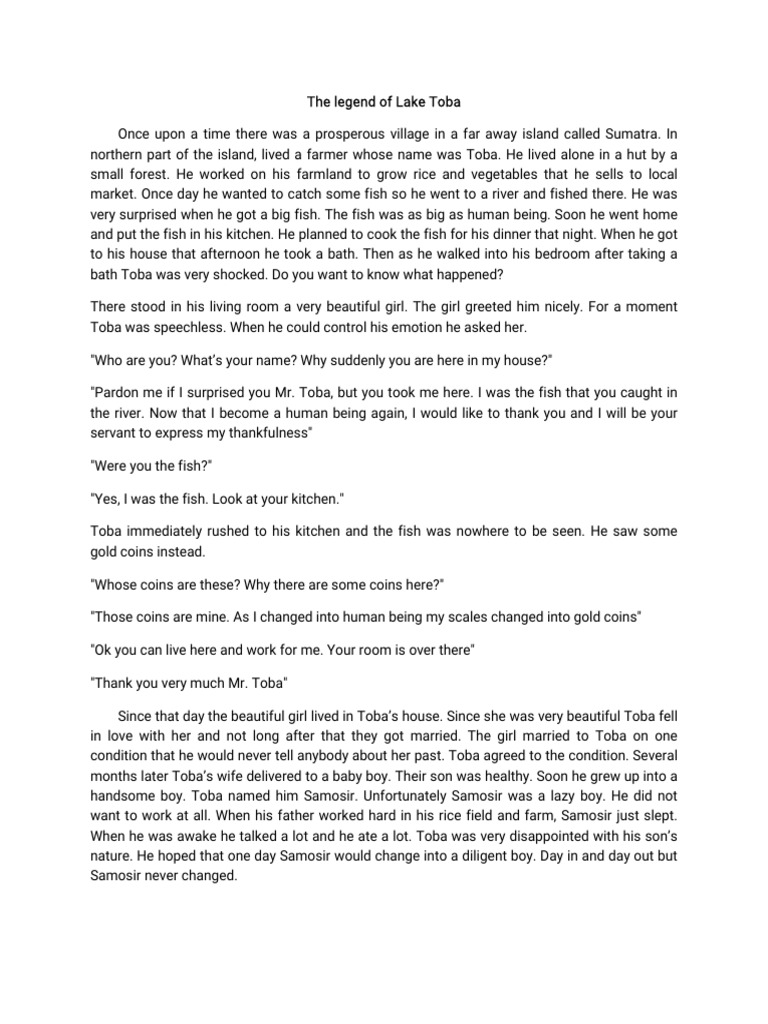 Story Telling Script (The Legend of Lake Toba) | PDF