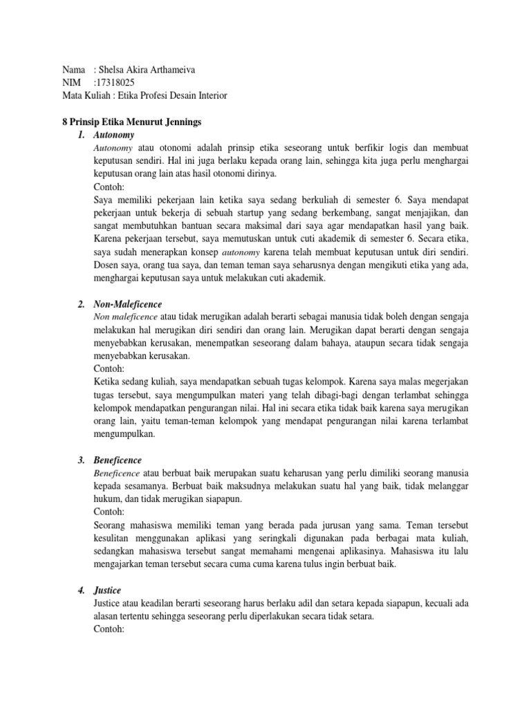 8 Prinsip Etika Menurut Jennings | PDF