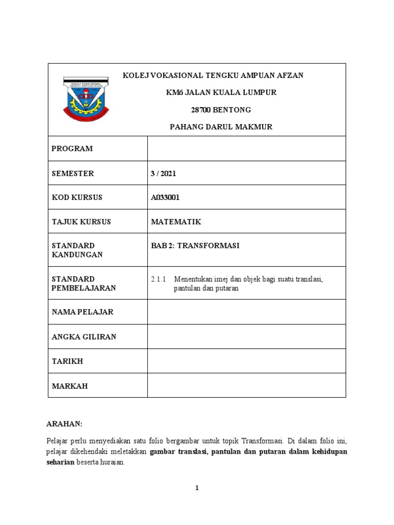 Math Soalan PB2 TRANSFORMASI | PDF
