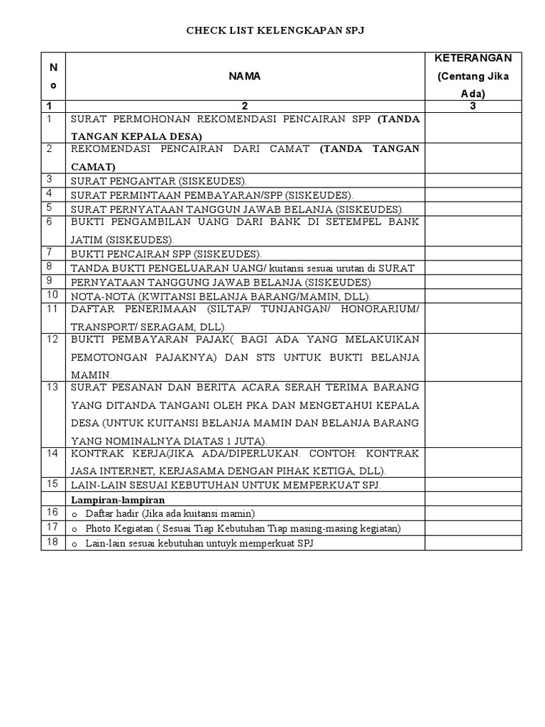 Check List Kelengkapan SPJ | PDF