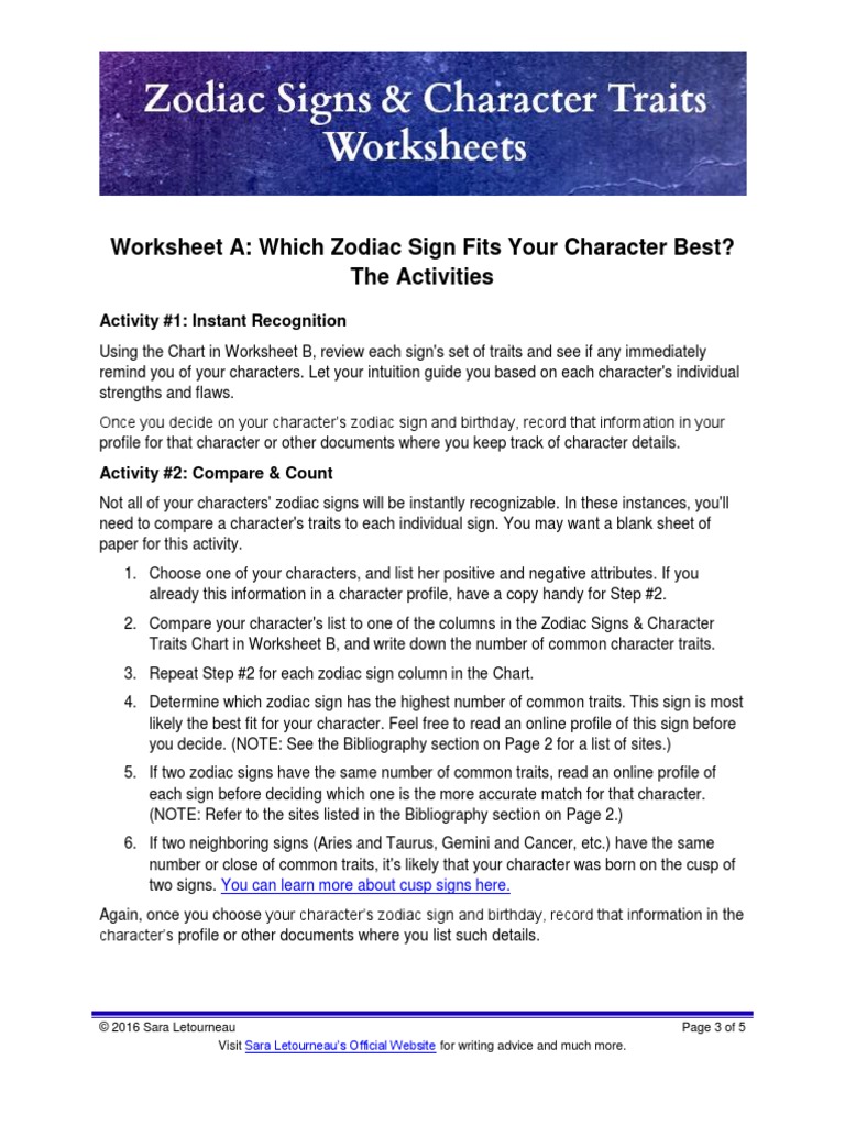 Worksheet A: Which Zodiac Sign Fits Your Character Best? The Activities ...