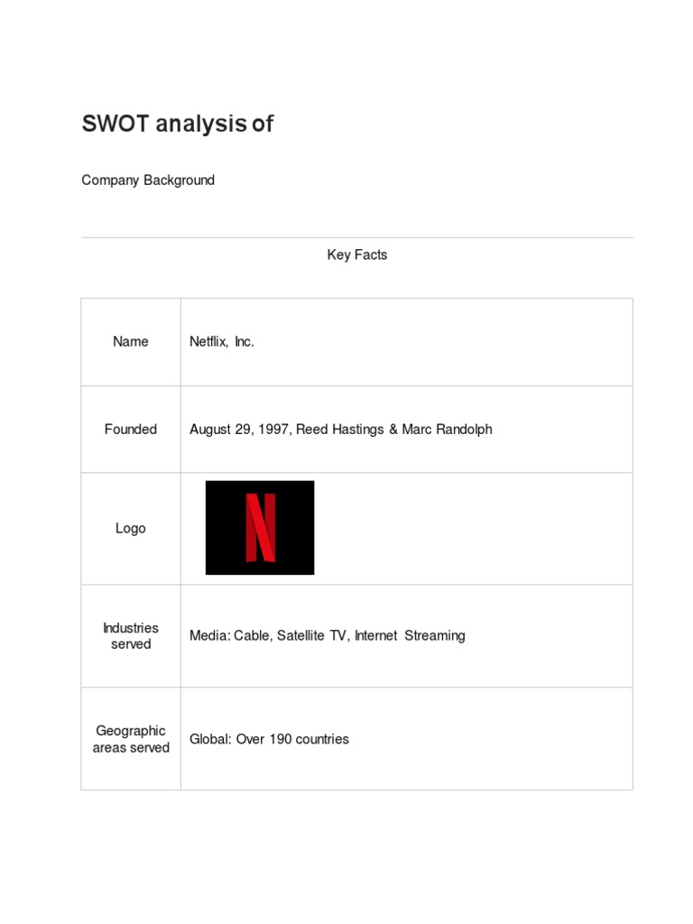 Netflix SWOT Example | PDF | Netflix | Streaming Media