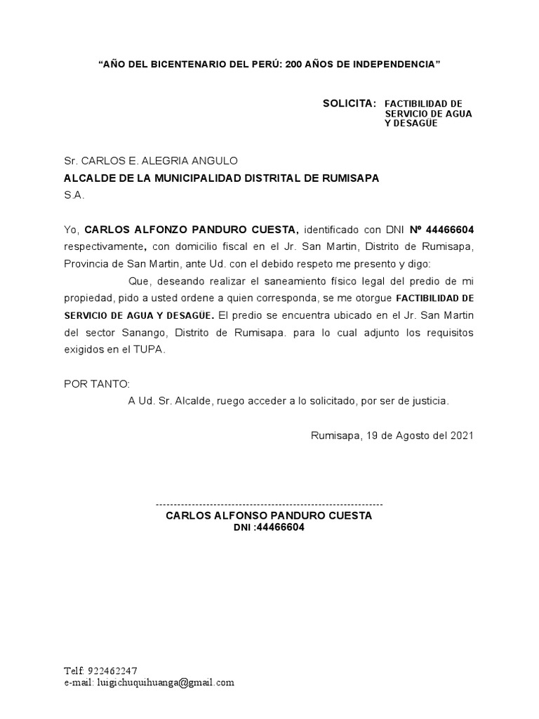 Solicitud-Factibilidad-Servicio de Agua y Desague | PDF