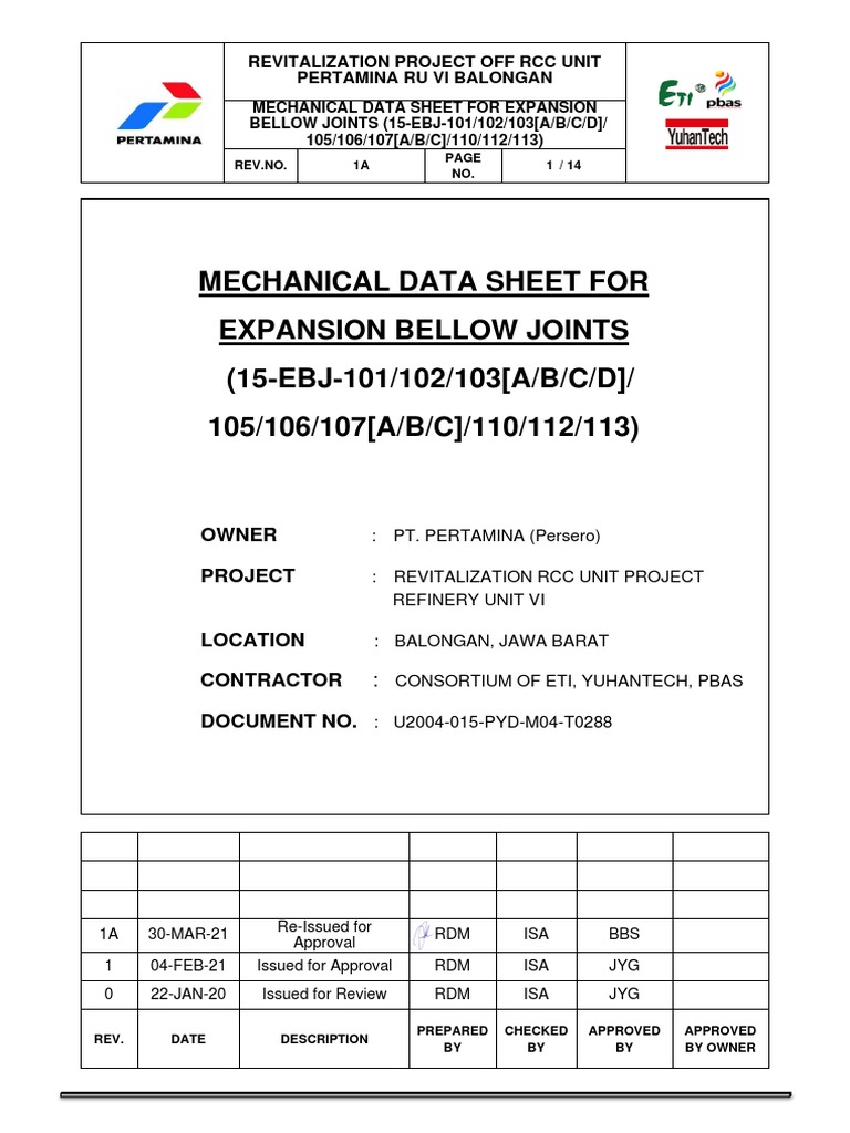 U2004-015-PYD-M04-T0288 Mechanical Data Sheet For Expansion Bellow ...