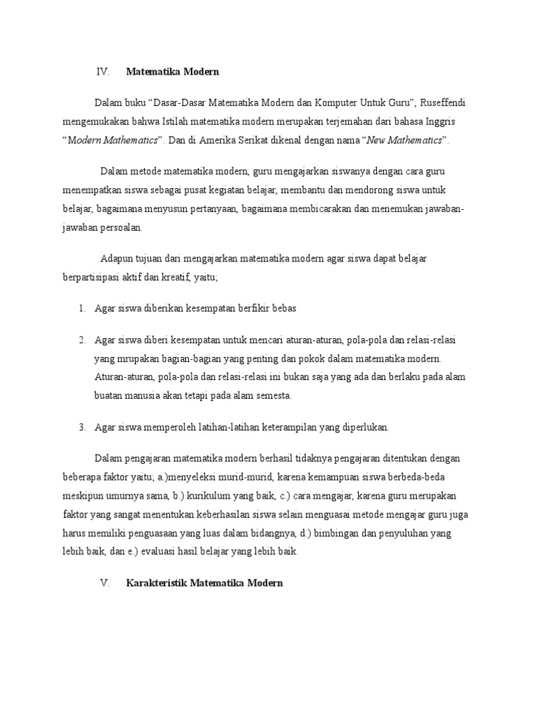 Karakteristik dan Kelebihan Matematika Modern | PDF | Metode & Bahan ...