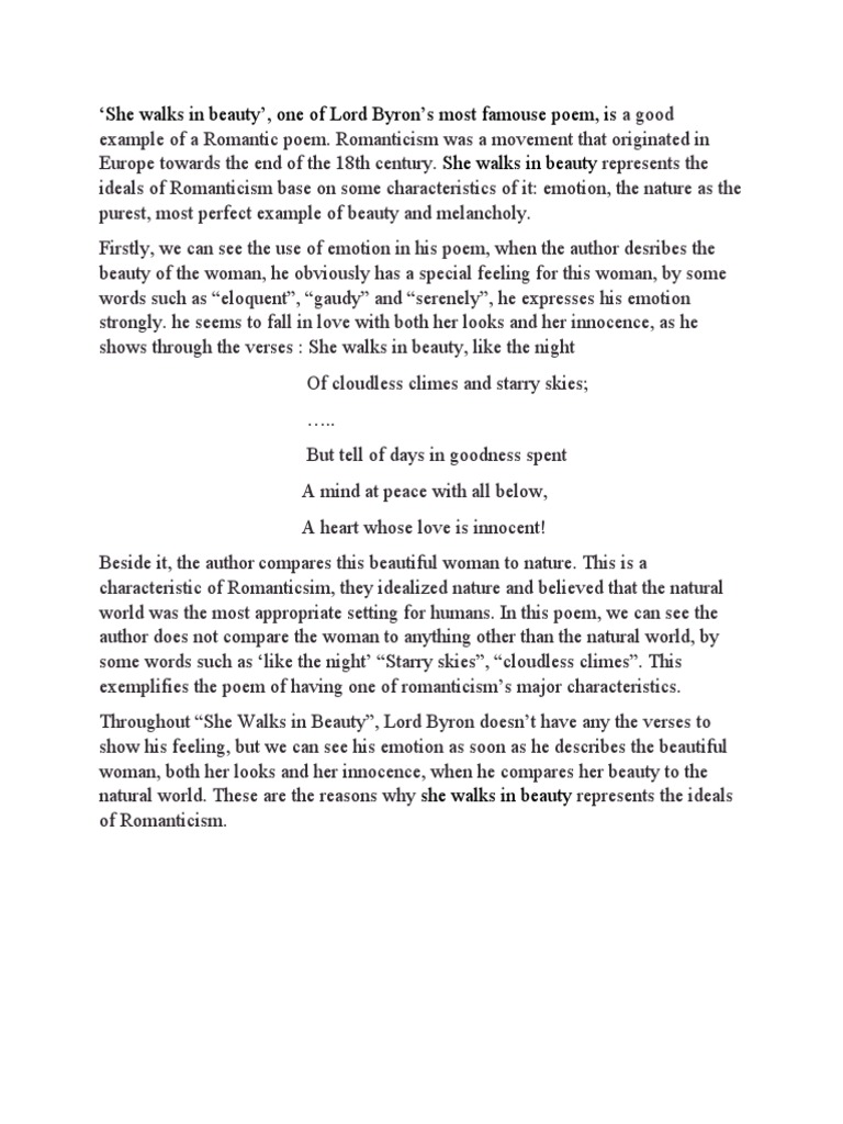 She Walks in Beauty', One of Lord Byron's Most Famouse Poem, Is She ...