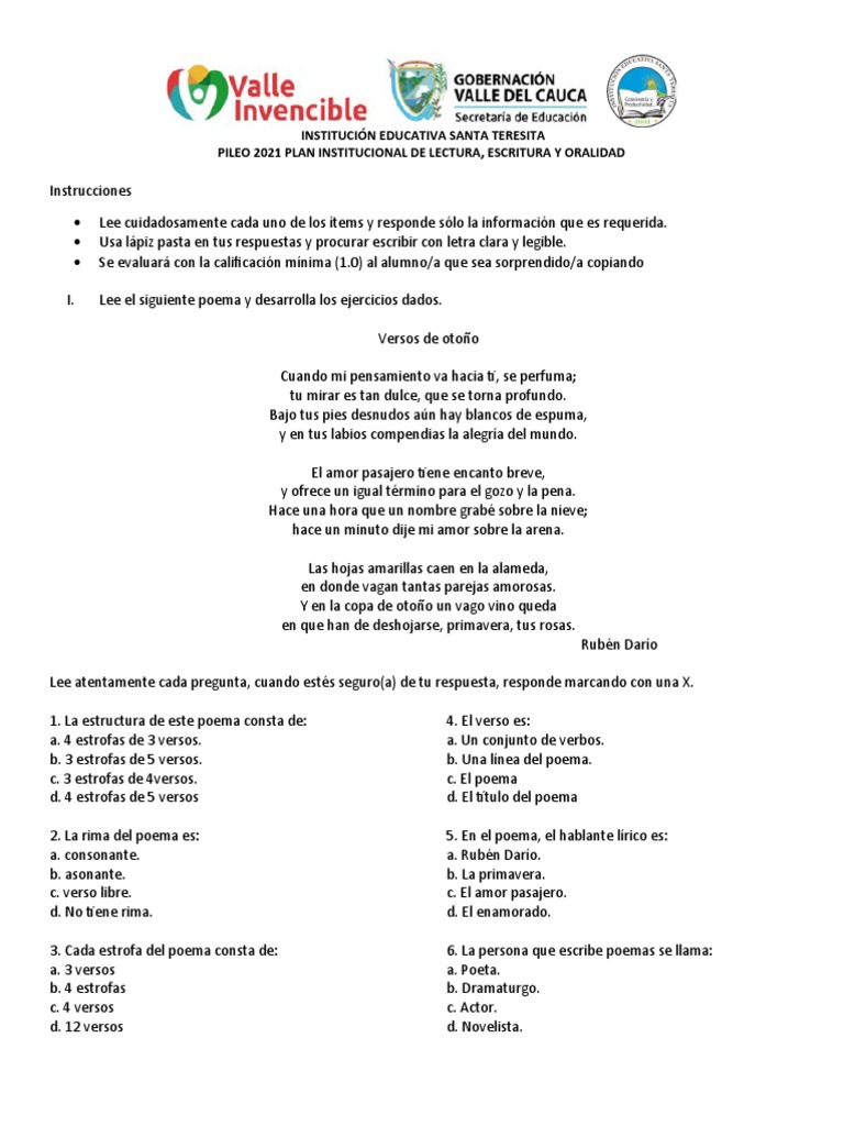 Evaluación de Poesía para Primaria | PDF | Prueba (evaluación) | Rima