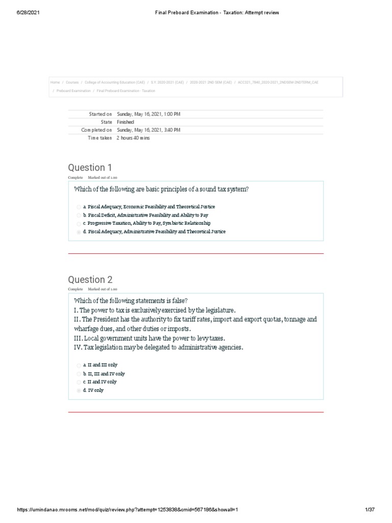 Taxation Preboard Exam Review | PDF | Tax Deduction | Taxes