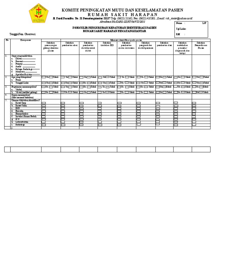 Form Pengukuran Kepatuhan Identifikasi Pasien | PDF Form Pengukuran Kepatuhan Identifikasi Pasien | PDF