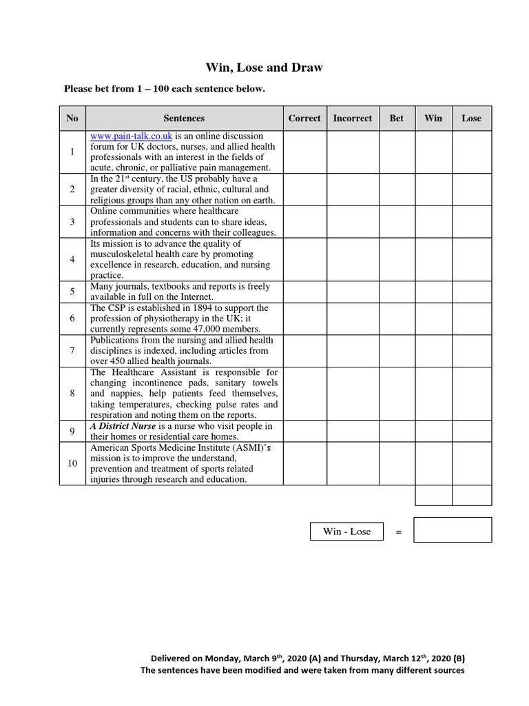 Week 7 Win Lose and Draw Game | PDF