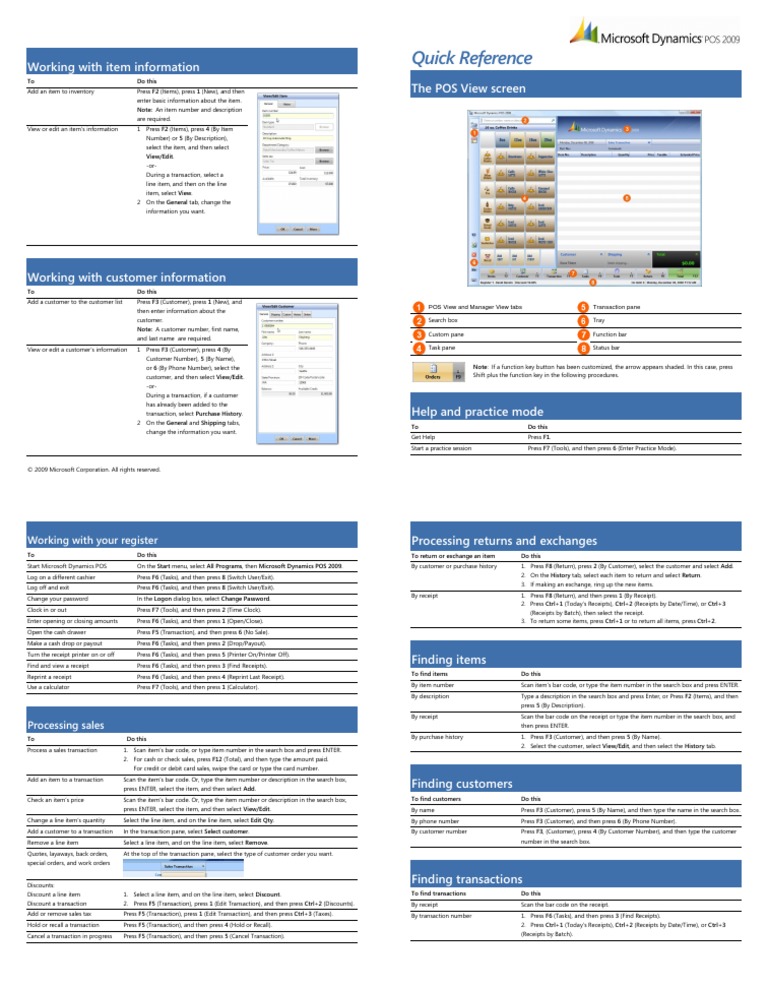 Quick Reference Card | PDF | Receipt | Point Of Sale