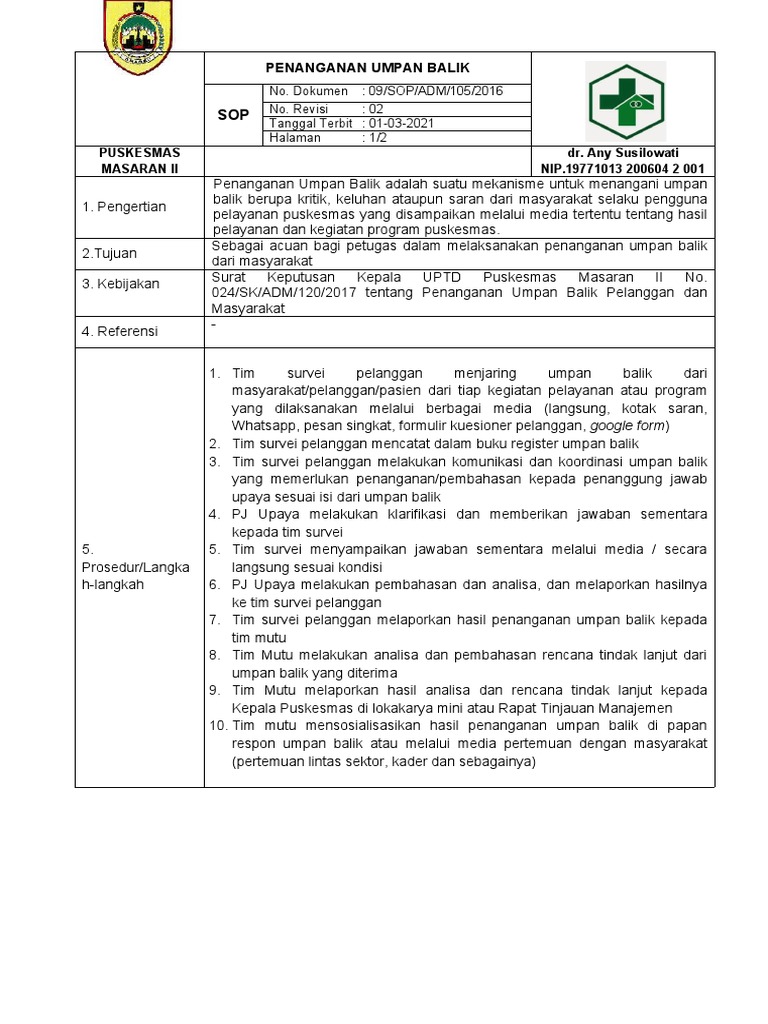 Sop Penanganan Umpan Balik | PDF