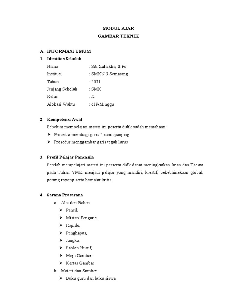 Modul Ajar Gambar Teknik SMK X | PDF