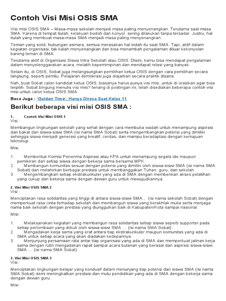 Contoh Visi Misi OSIS SMA | PDF