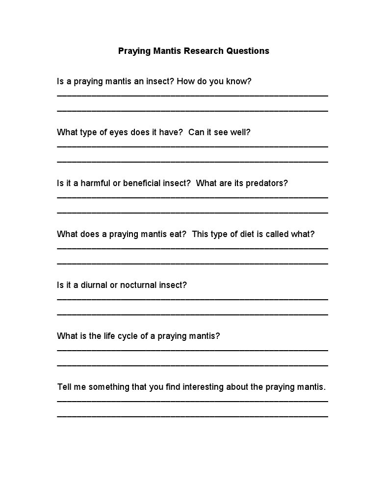 Praying Mantis Research Questions | PDF