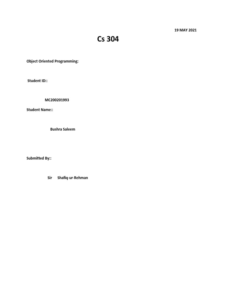 Cs 304 Assignment No 1 | PDF | Object (Computer Science) | Object Oriented Programming