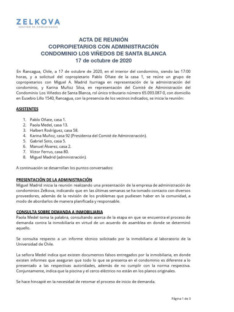 Acta Reunión Con Vecinos | PDF | Condominio