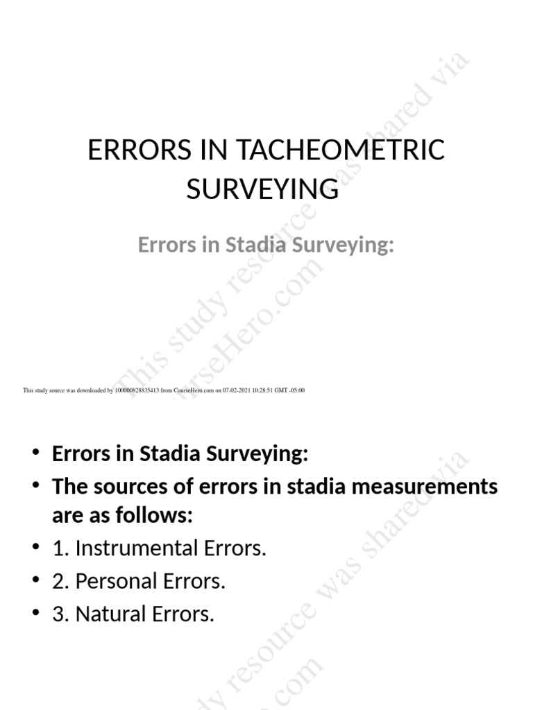Errors in Tacheometric Surveying: This Study Resource Was Shared Via ...
