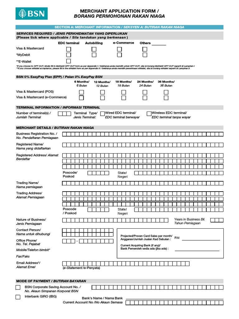 Borang Permohonan Rakan Niaga: Merchant Application Form | PDF | Point ...