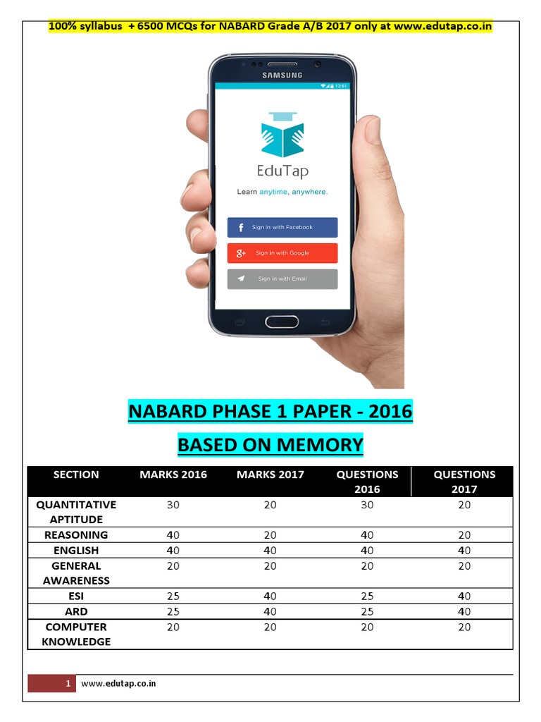 NABARD Grade A 2016 Phase 1 Paper | PDF | Business | Technology ...
