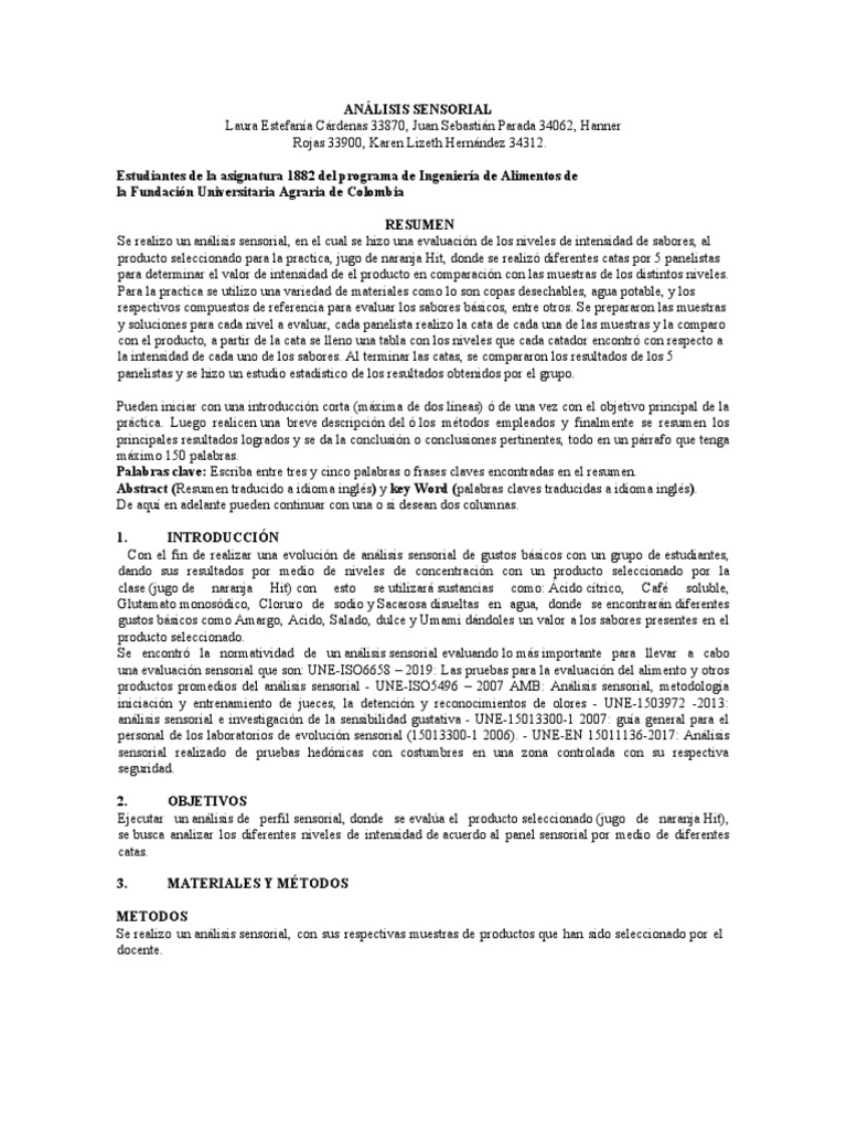 Análisis Sensorial | PDF | Sabor | Gusto