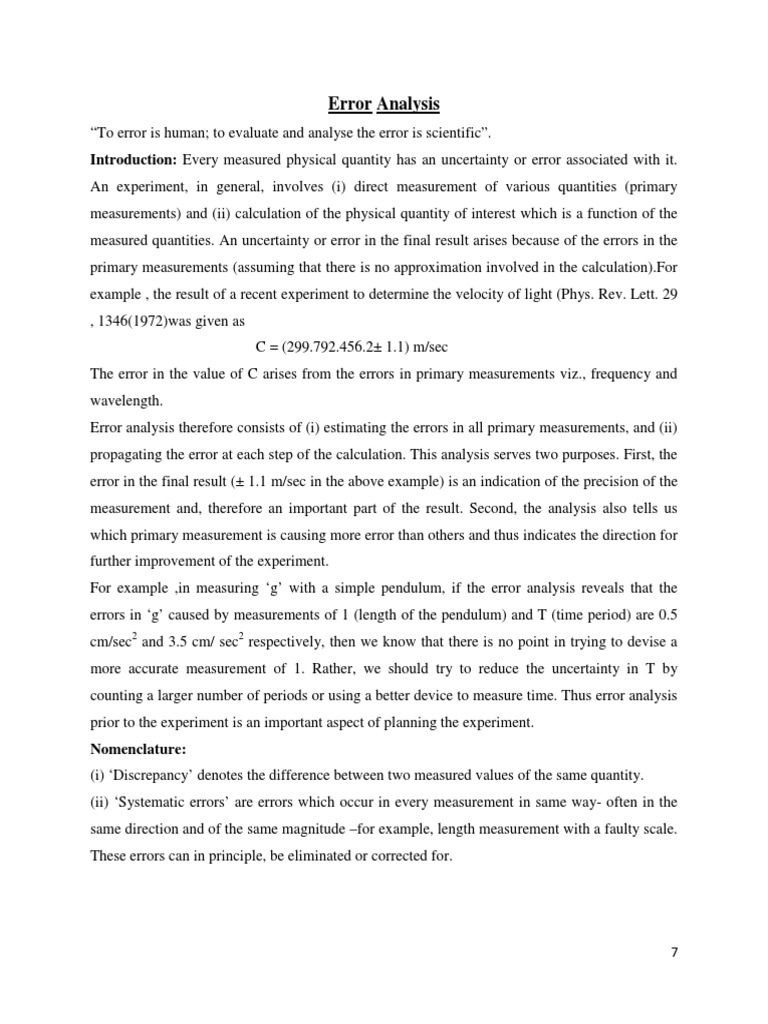 Error Analysis Notes | PDF | Errors And Residuals | Standard Deviation