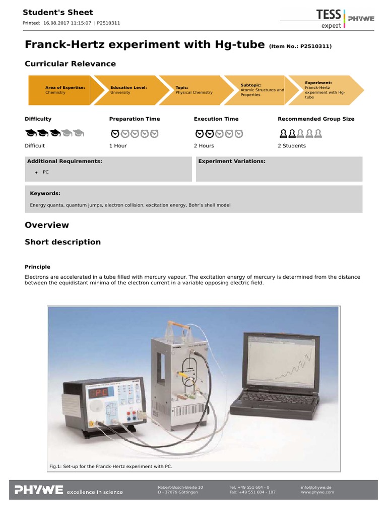 Frank Hertz Exp Manual | PDF | Electron | Energy Level