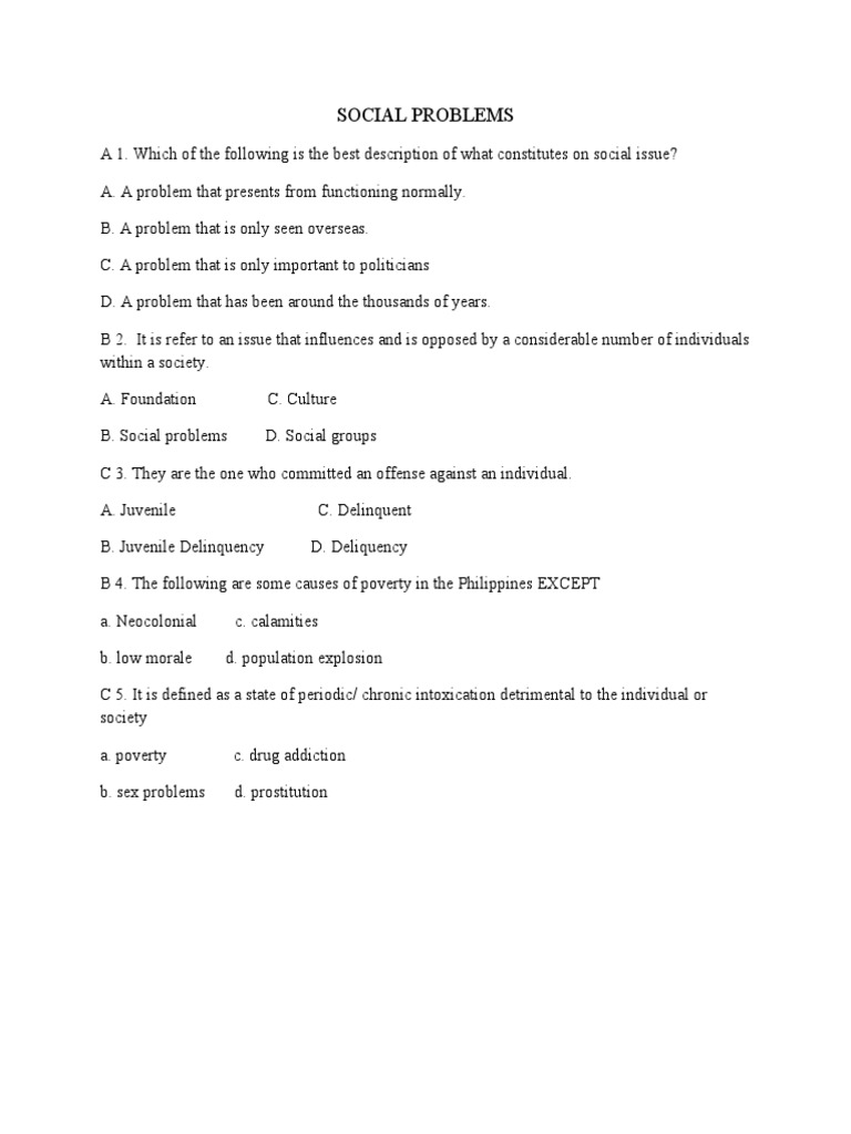 Social Problems Questionnaire | PDF
