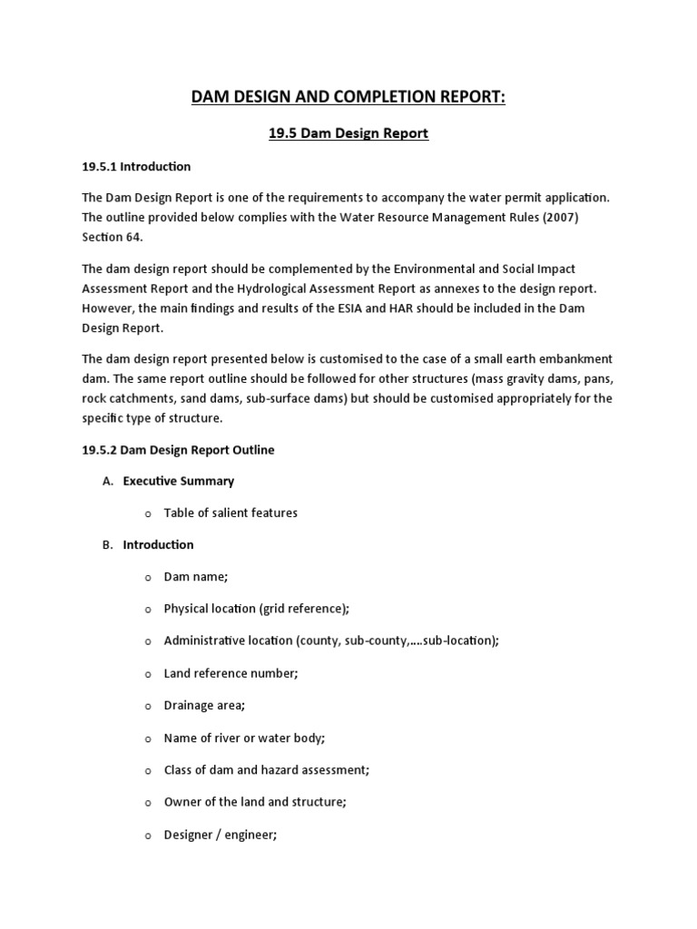 Dam Design and Completion Report | PDF | Dam | Spillway