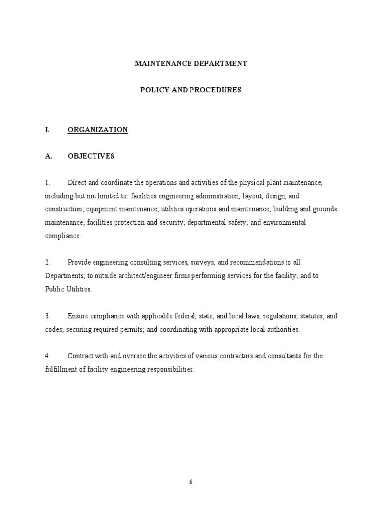 Sample - Maintenance Policy Procedures | PDF | Regulatory Compliance ...