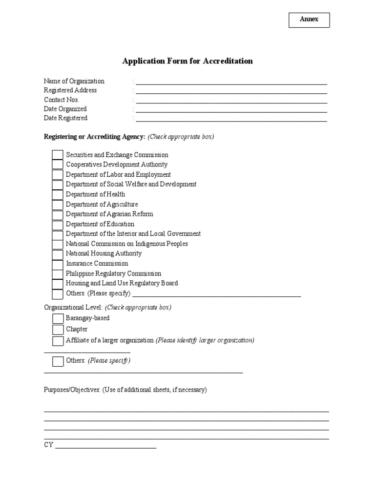 Application Form For Accreditation: Annex "B" | PDF | Government | Economies