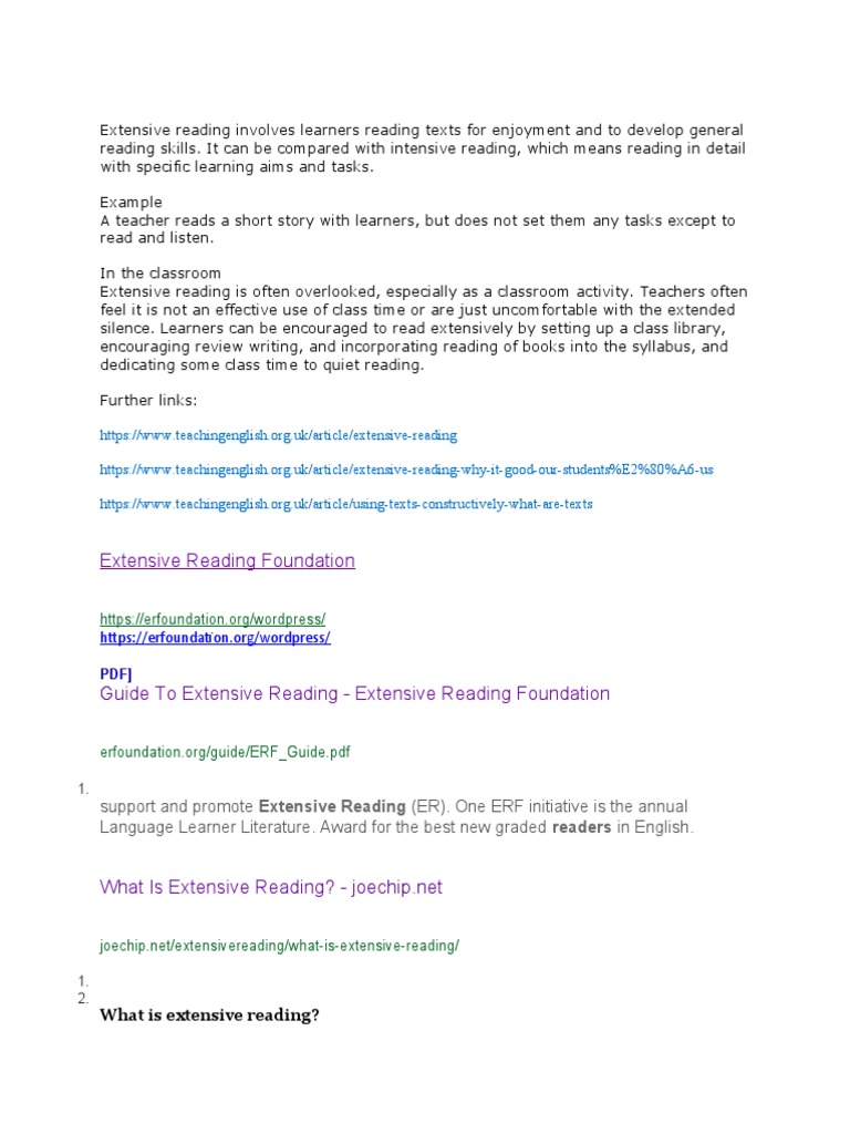 Extensive Reading Involves Learners Reading Texts For Enjoyment and To ...