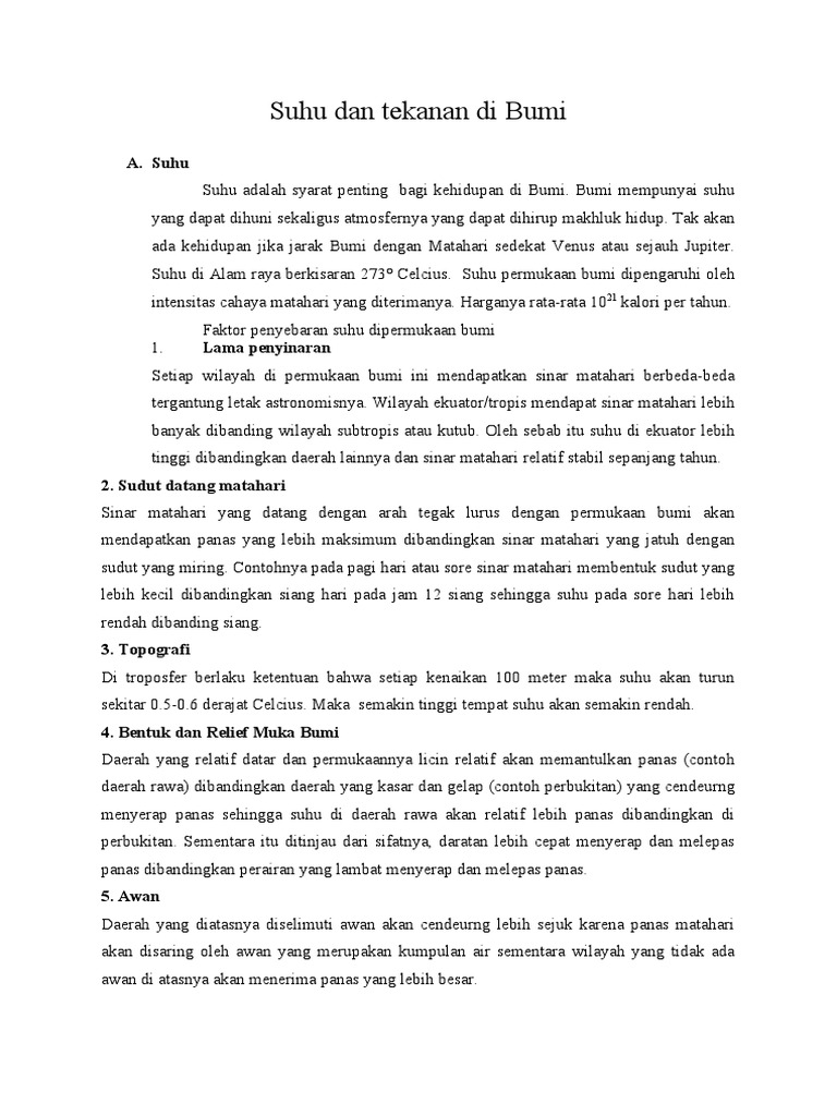 Suhu dan Tekanan di Bumi: Faktor dan Rumus | PDF