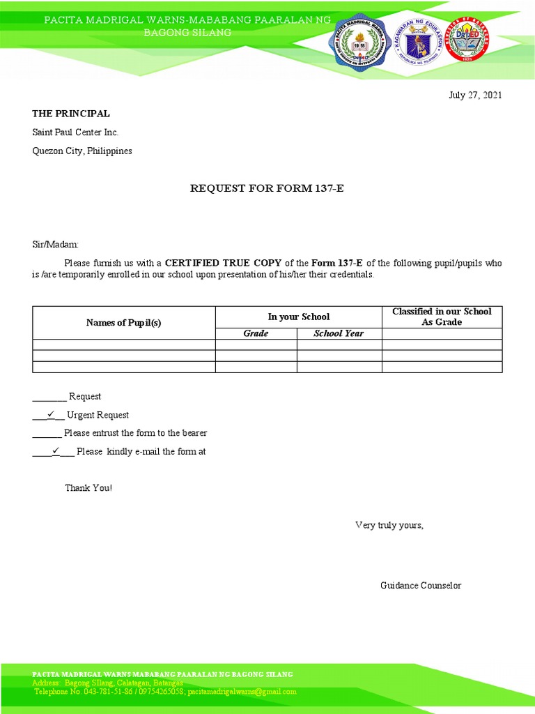 Request Form 137 | PDF
