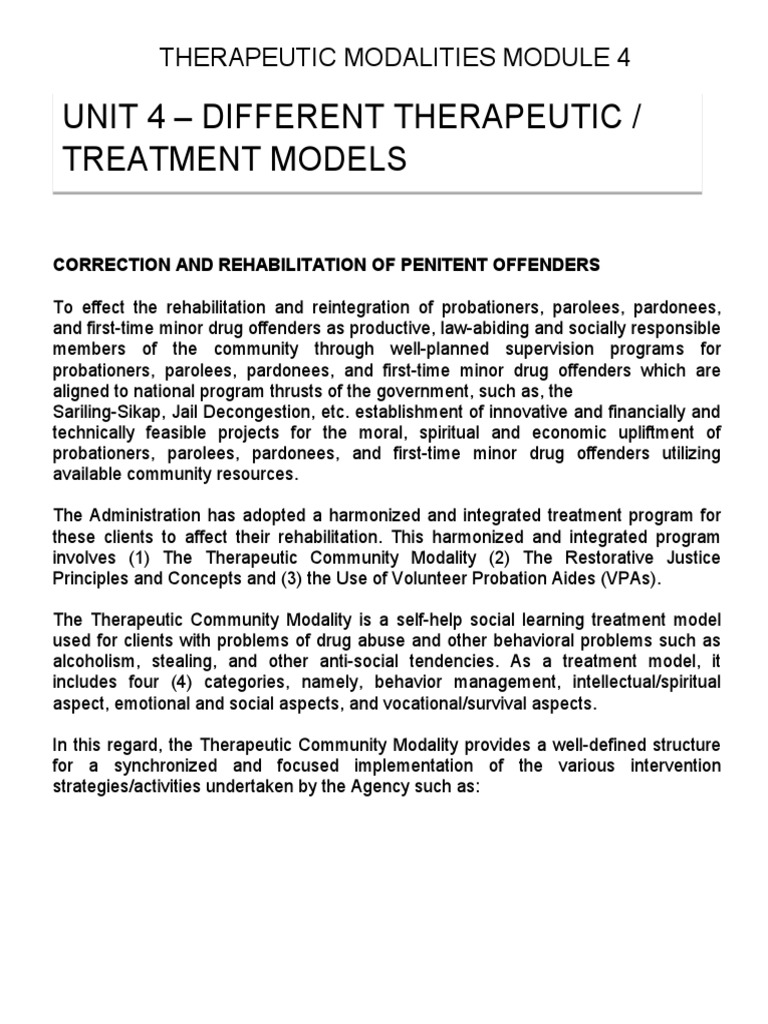 Therapeutic Community Modality Overview | PDF | Probation | Parole