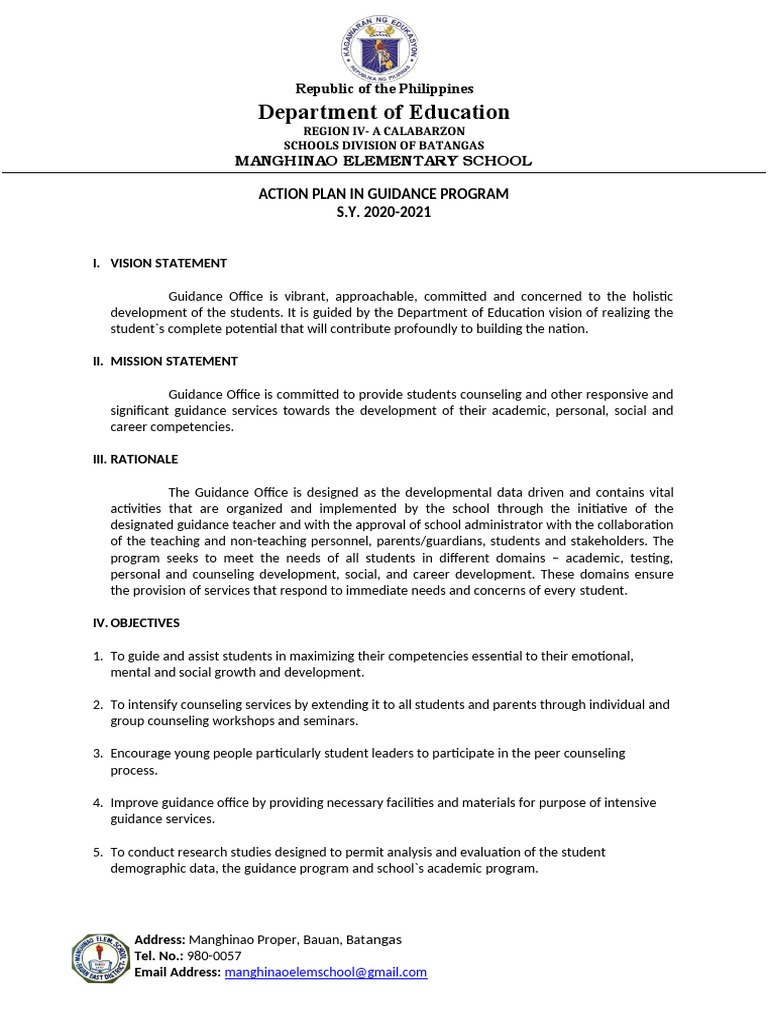 Action Plan in Guidance Program | PDF | School Counselor | Evaluation