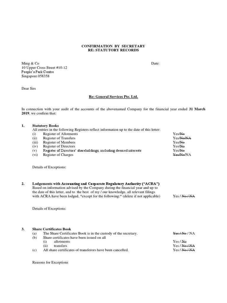 Confirmation by Company Secretary | Download Free PDF | Corporate Law ...