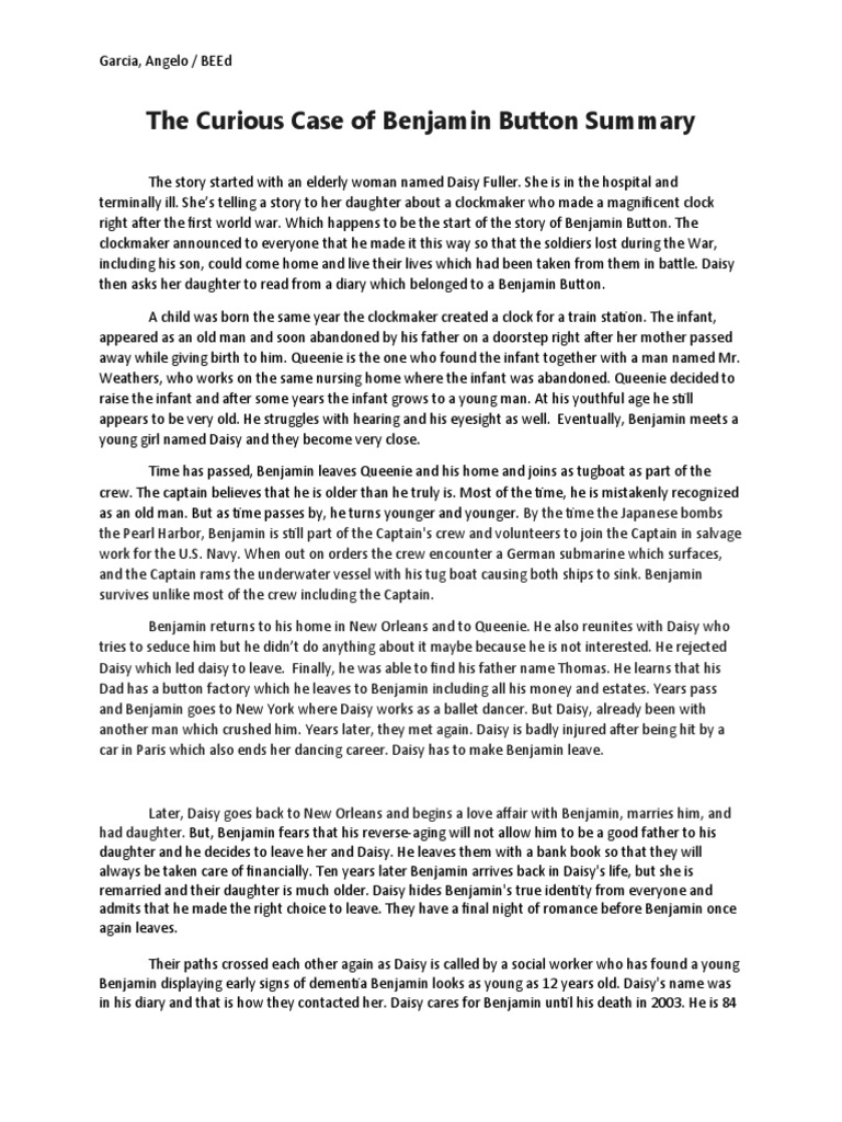 The Curious Case of Benjamin Button Summary | PDF
