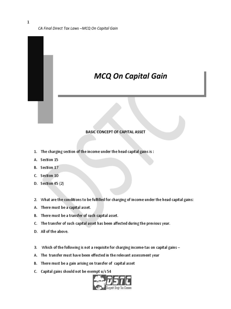Capital Gains MCQs for CA Final | PDF | Capital Gain | Capital Gains Tax