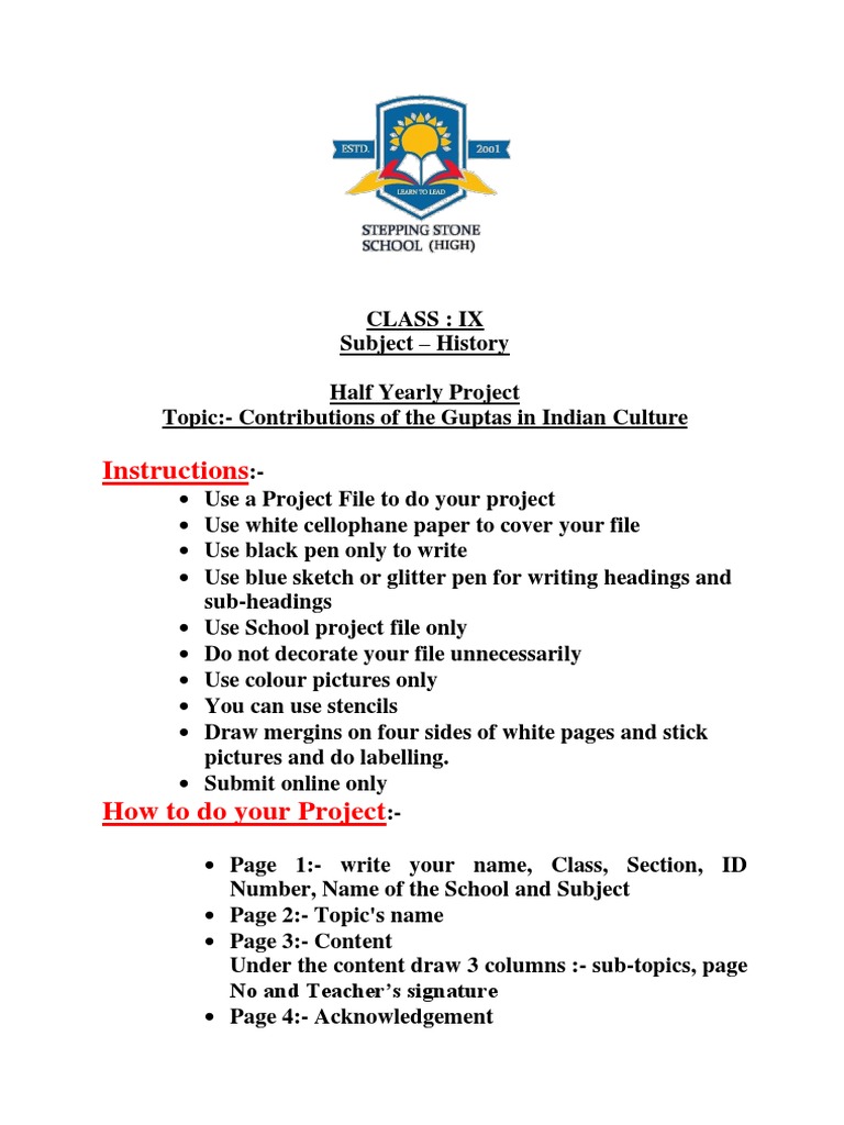 Class 9 Project Half Yearly History | PDF