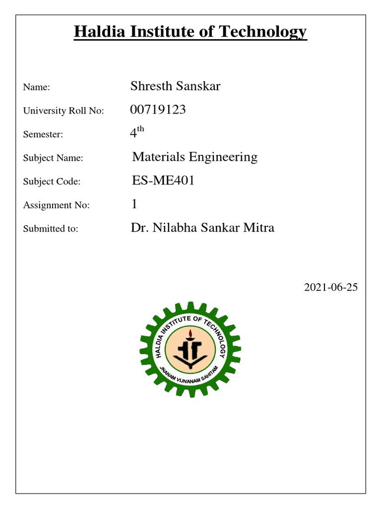 19 - ME - 123 Shresth Sanskar Assignment 1 ES-ME401 | PDF | Fracture | Yield (Engineering)