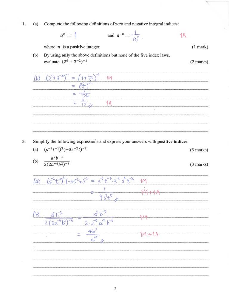 Math Law of Indices Test Solution | PDF | Mathematical Objects ...